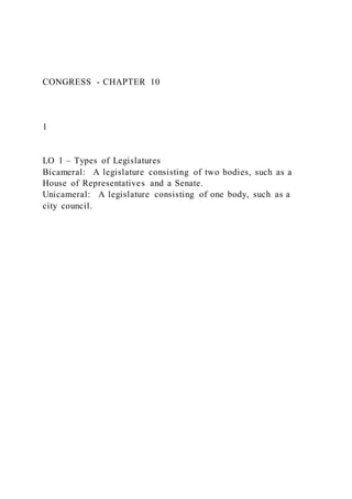 CONGRESS - CHAPTER 101LO 1 – Types of Legislatures | PDF