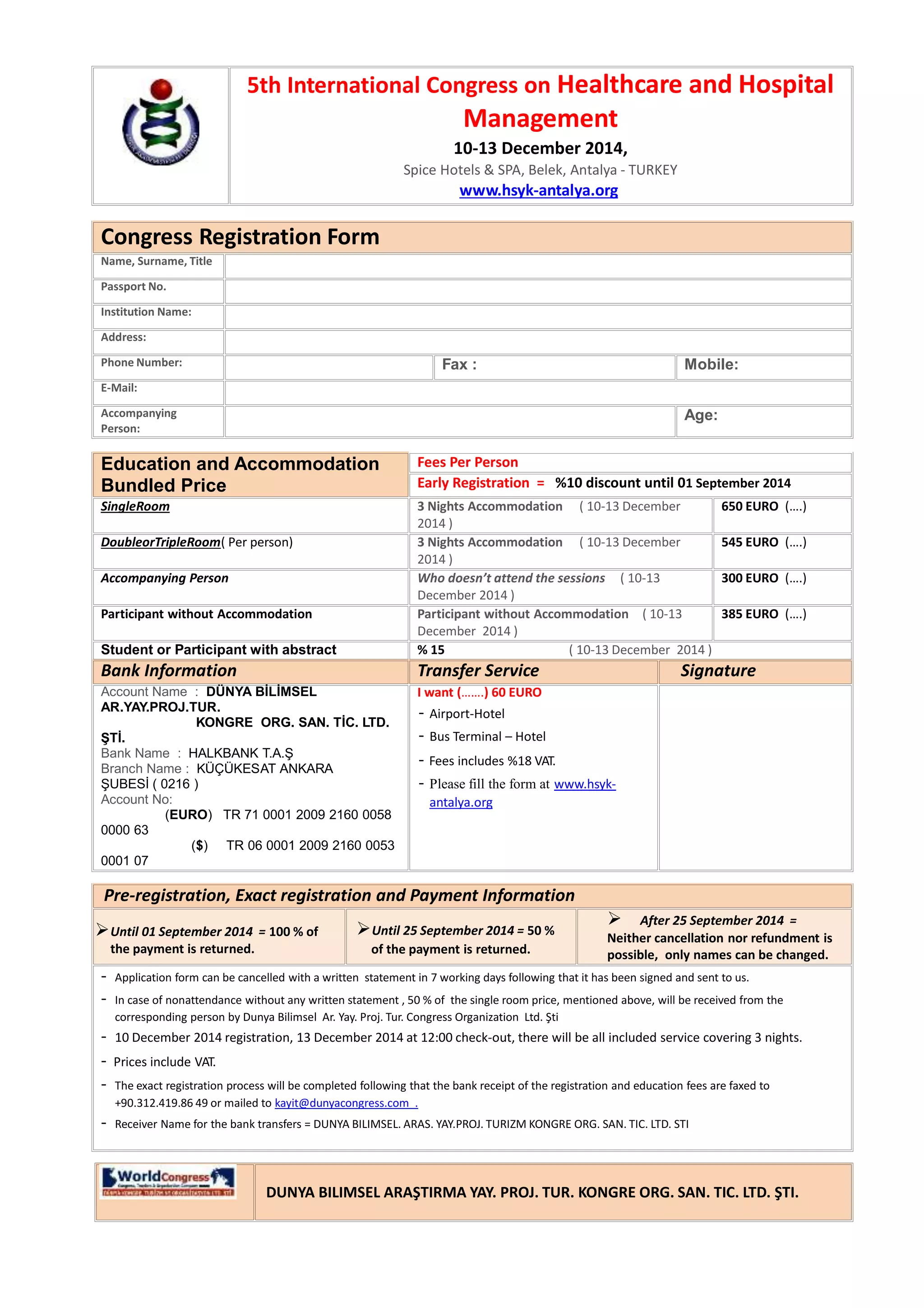 Congress registration form - 5th international congress on healthcare ...