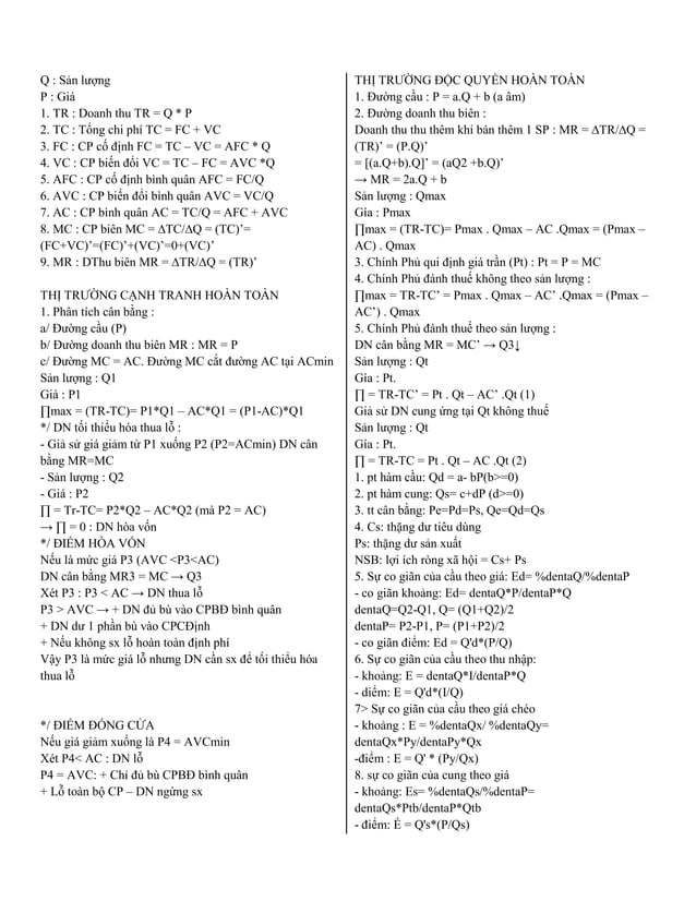 Tổng hợp công thức kinh tế vĩ mô | DOCX