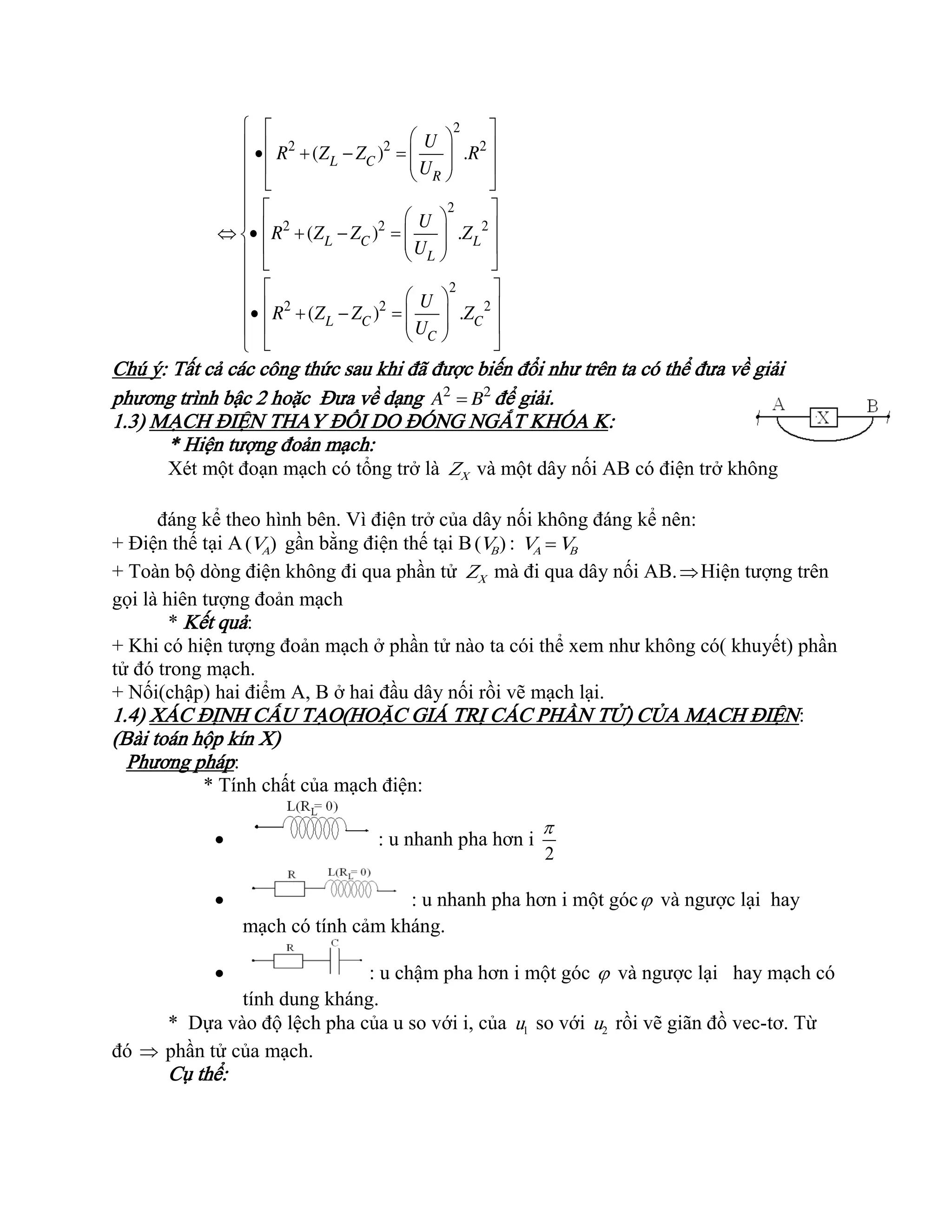 Công thức tính nhanh điện xoay chiều | PDF