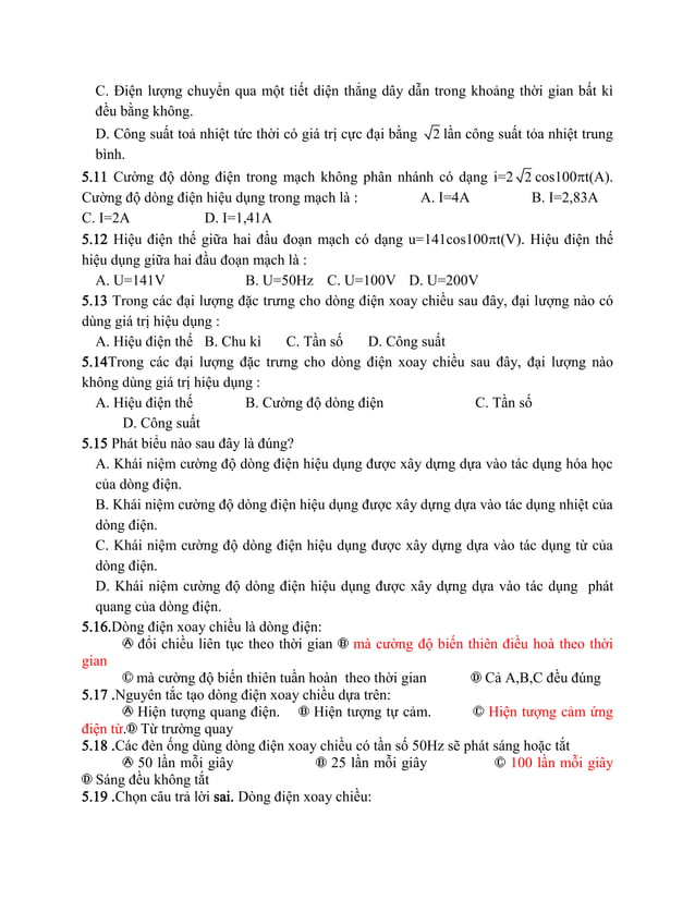 Công thức tính nhanh điện xoay chiều | PDF