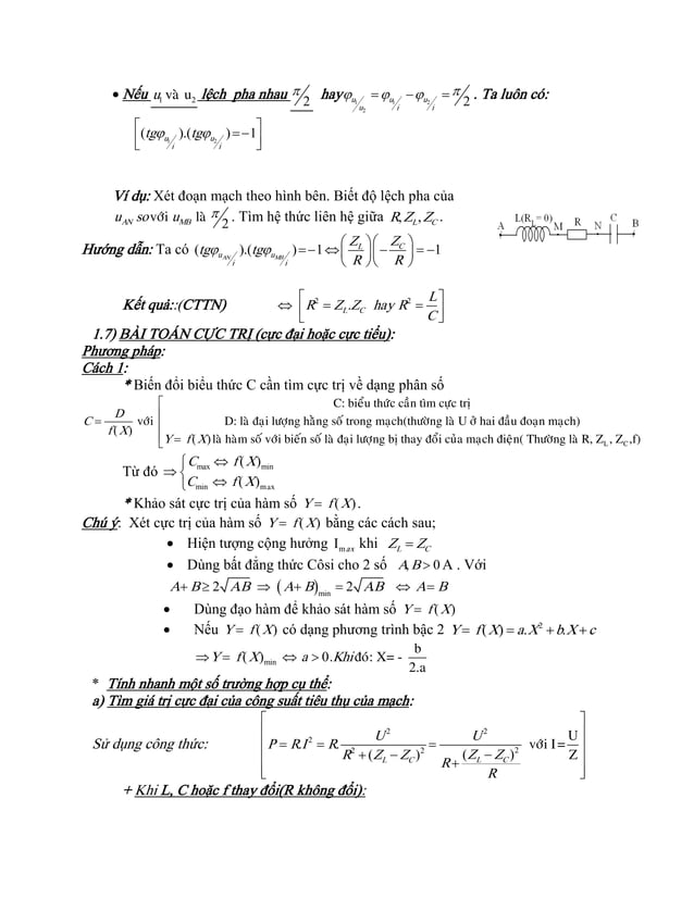 Công thức tính nhanh điện xoay chiều | PDF