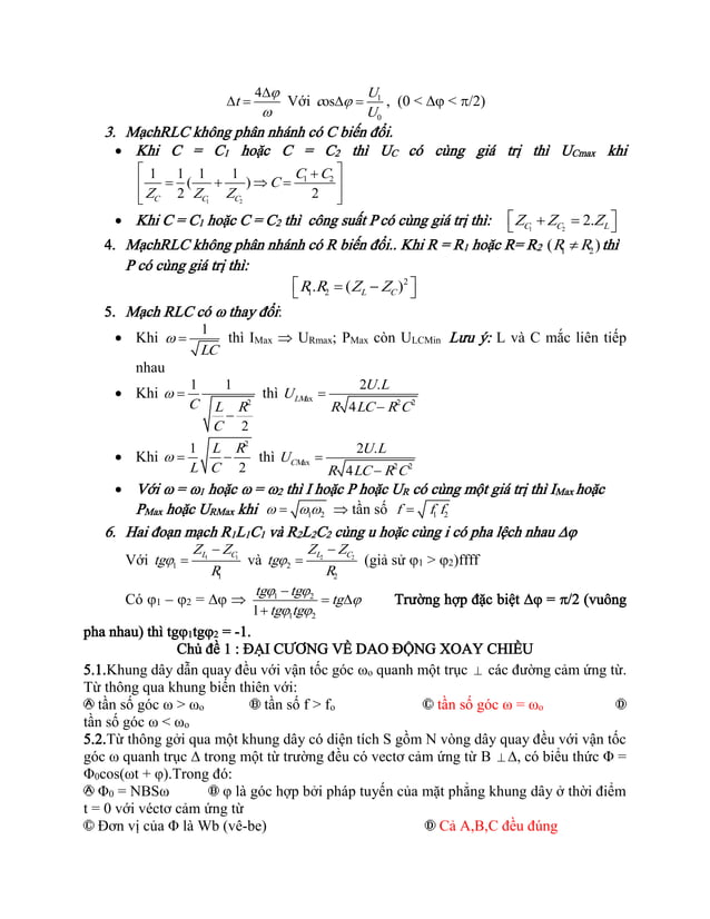 Công thức tính nhanh điện xoay chiều | PDF