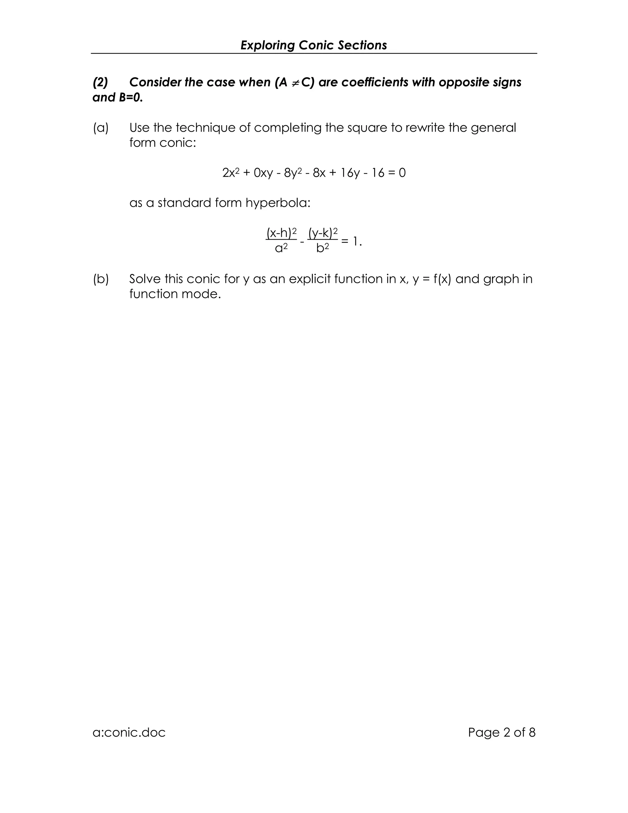 5HBC2012 Conic Worksheet | PDF