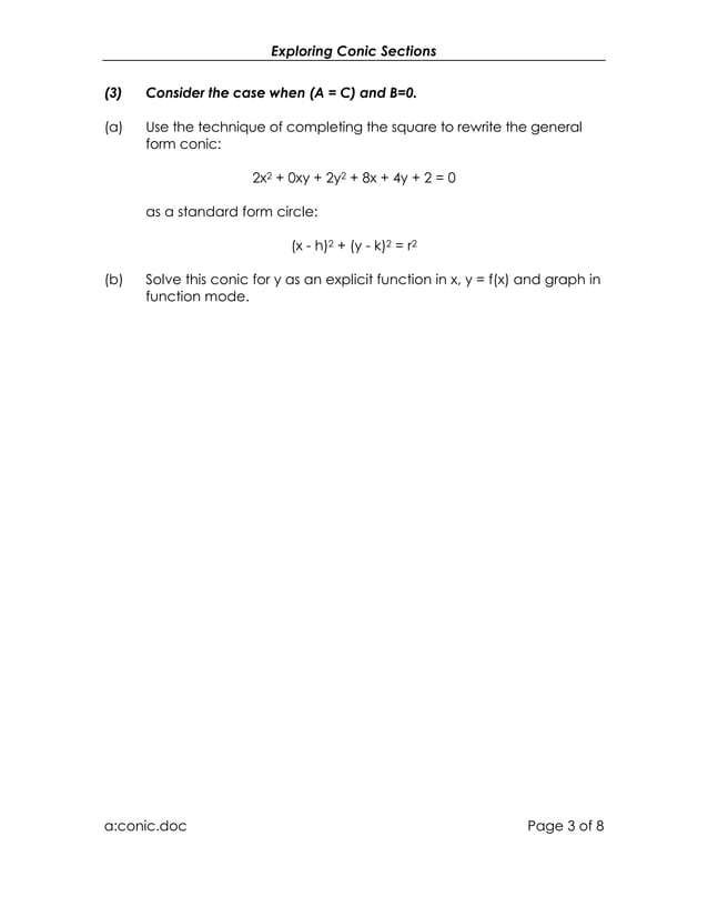 5HBC2012 Conic Worksheet | PDF