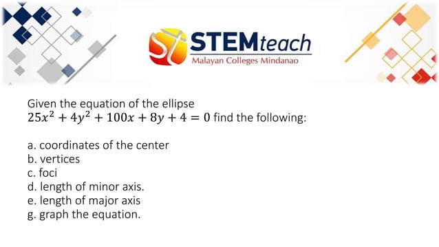 Conic section- ellipse STEM TEACH | PPTX