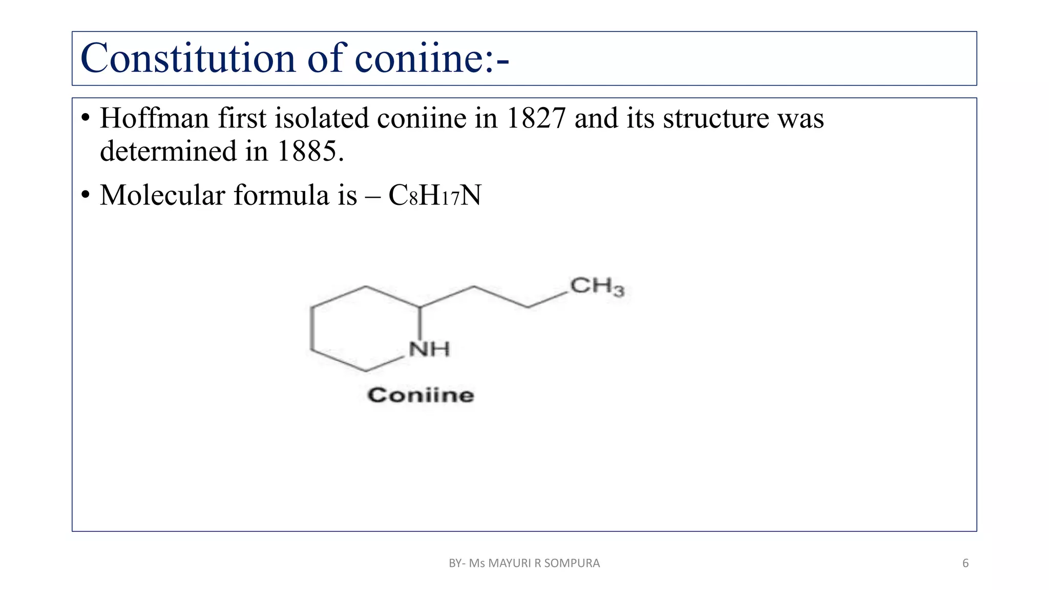 Coniine structure elucidation SLIDESHARE sem 5 bsc | PPTX