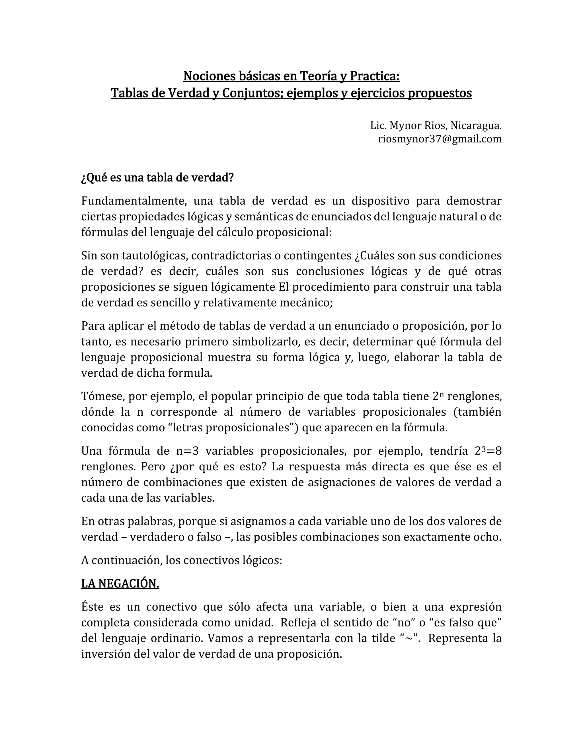 Tablas de Verdad y Conjuntos | PDF
