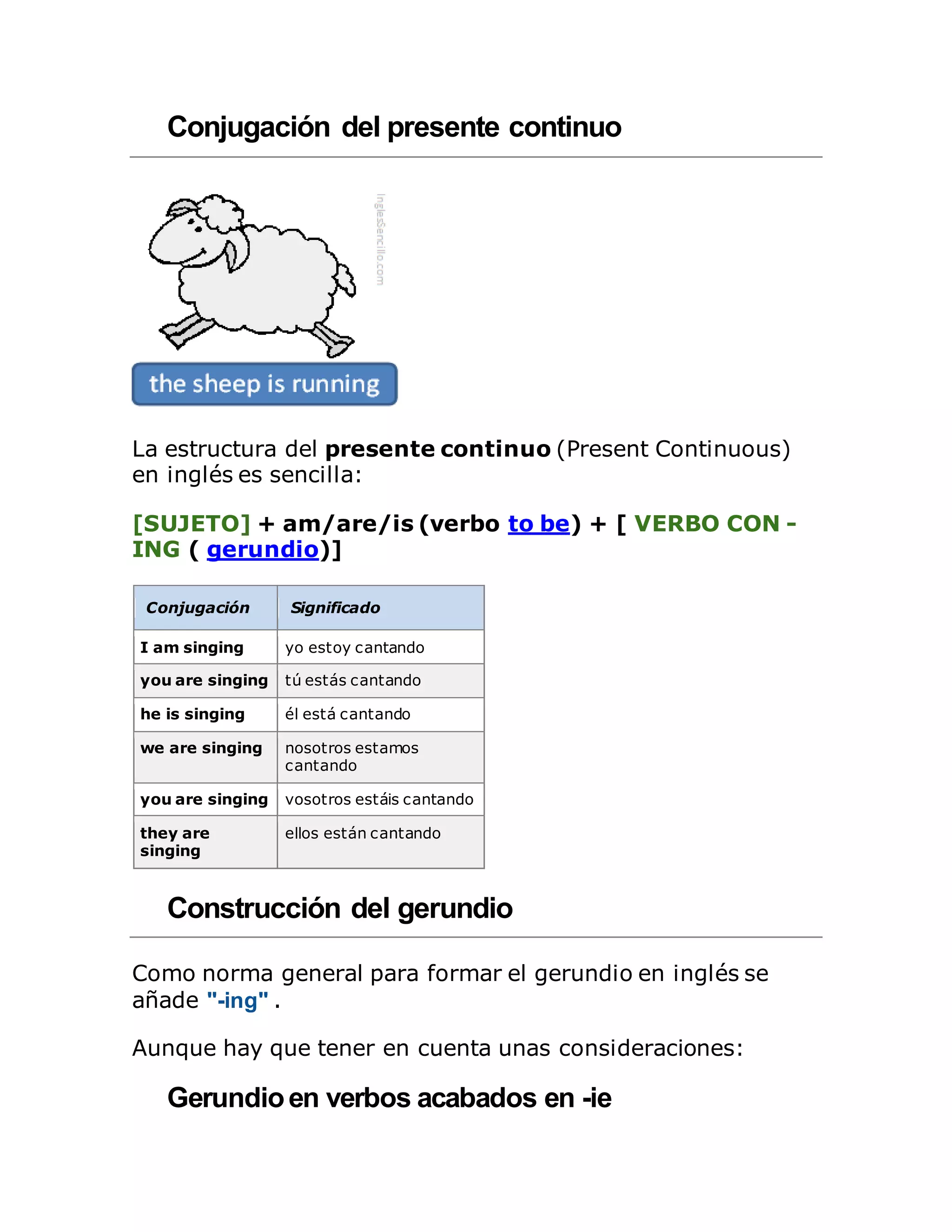 Conjugación del presente continuo | DOCX