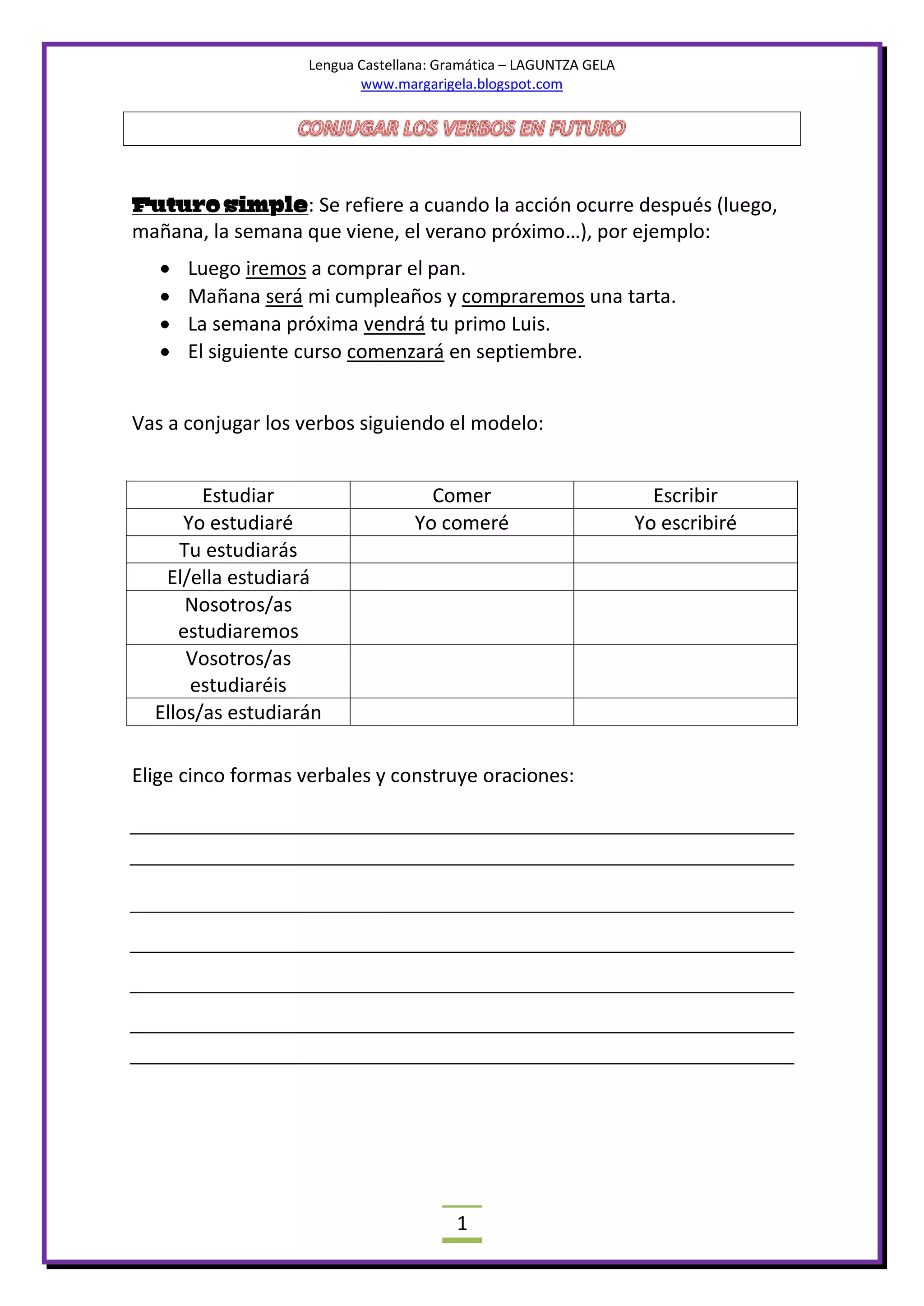 Conjugar los verbos en futuro | PDF