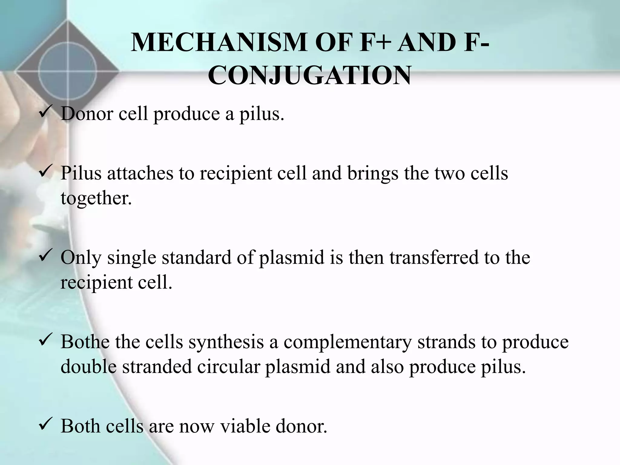 Conjugation: Discovery, F+, F- and Hfr conjugation, F- genetic crosses ...