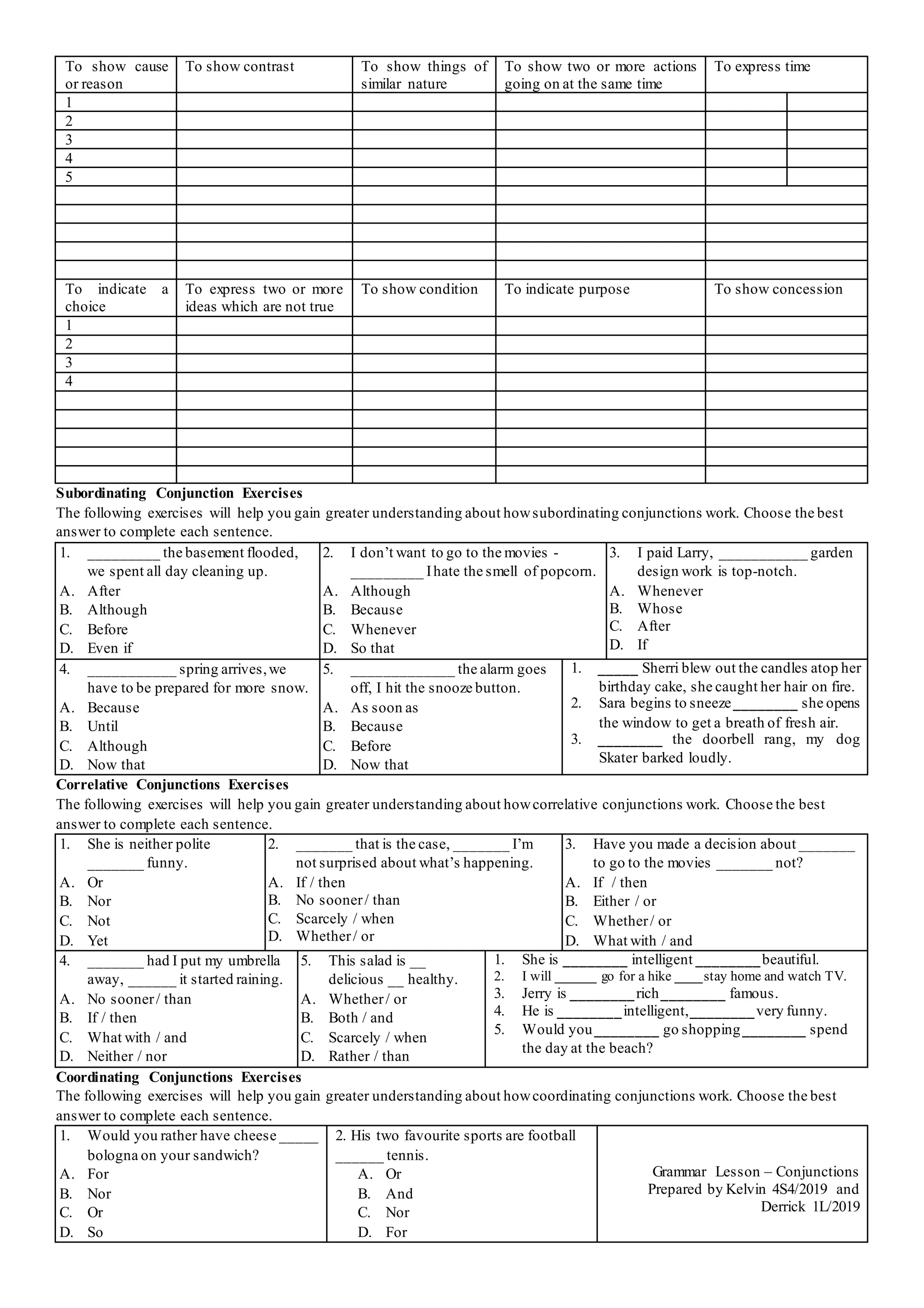 Conjunctions Notes and Exercise By Kelvin | DOCX