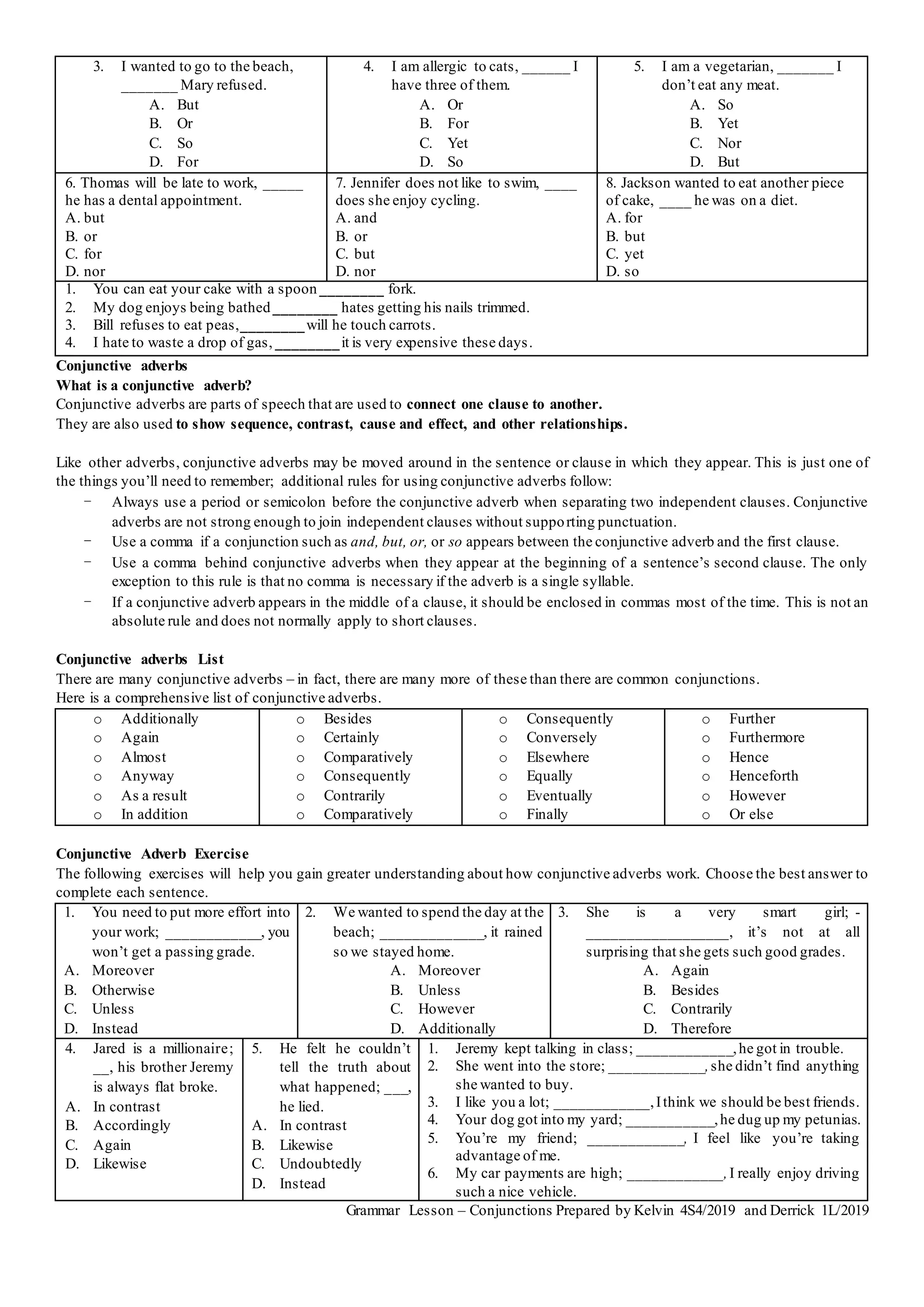 Conjunctions Notes and Exercise By Kelvin | DOCX
