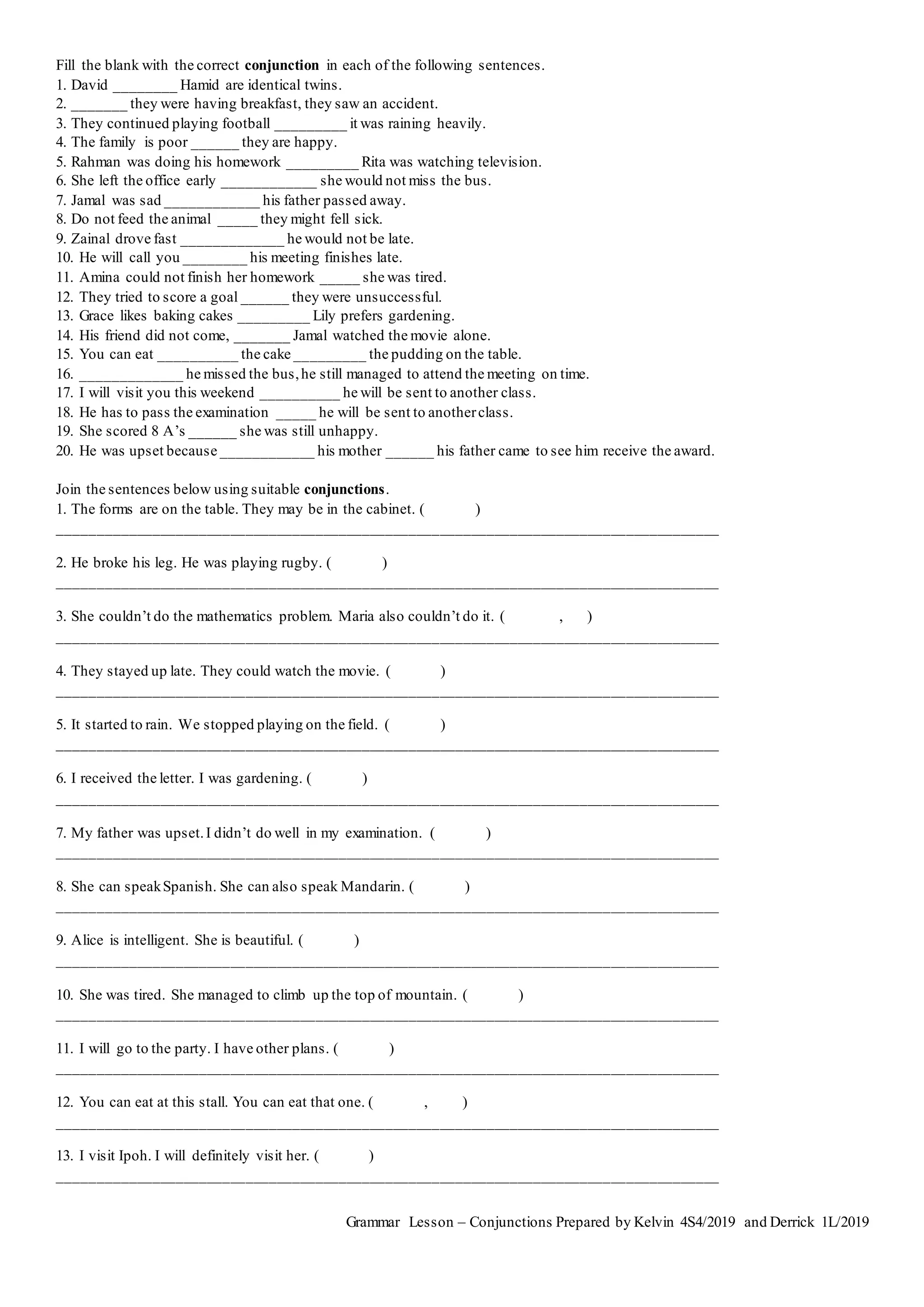 Conjunctions Notes and Exercise By Kelvin | DOCX
