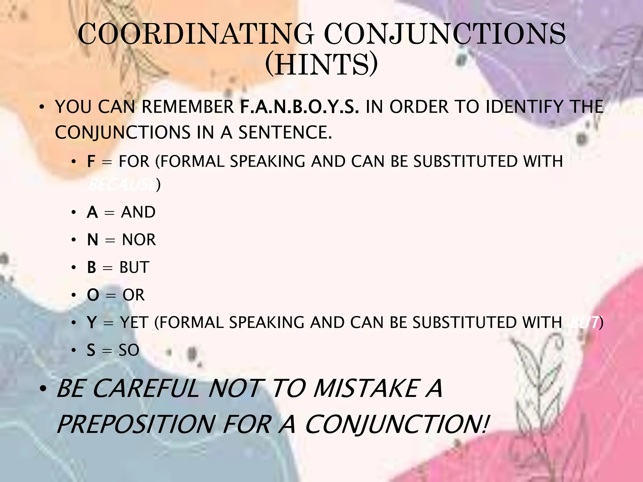 Coordinating and subordinating Conjunctions for grade 6 | PPT