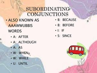 Coordinating and subordinating Conjunctions for grade 6 | PPT