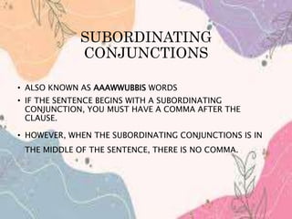 Coordinating and subordinating Conjunctions for grade 6 | PPT