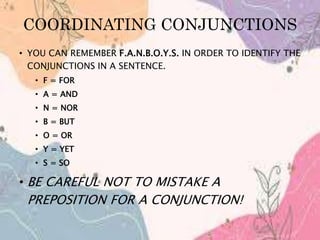 Coordinating and subordinating Conjunctions for grade 6 | PPT
