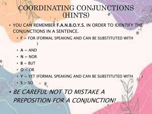 Coordinating and subordinating Conjunctions for grade 6 | PPT