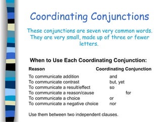 conjunctions in the sentences.presentation | PPT