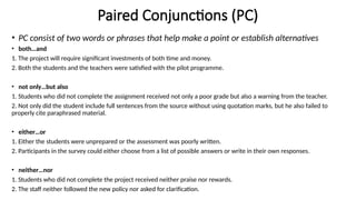 CONJUNCTIONS Coordinating Conjunctions (CC) Paired Conjunctions (PC ...