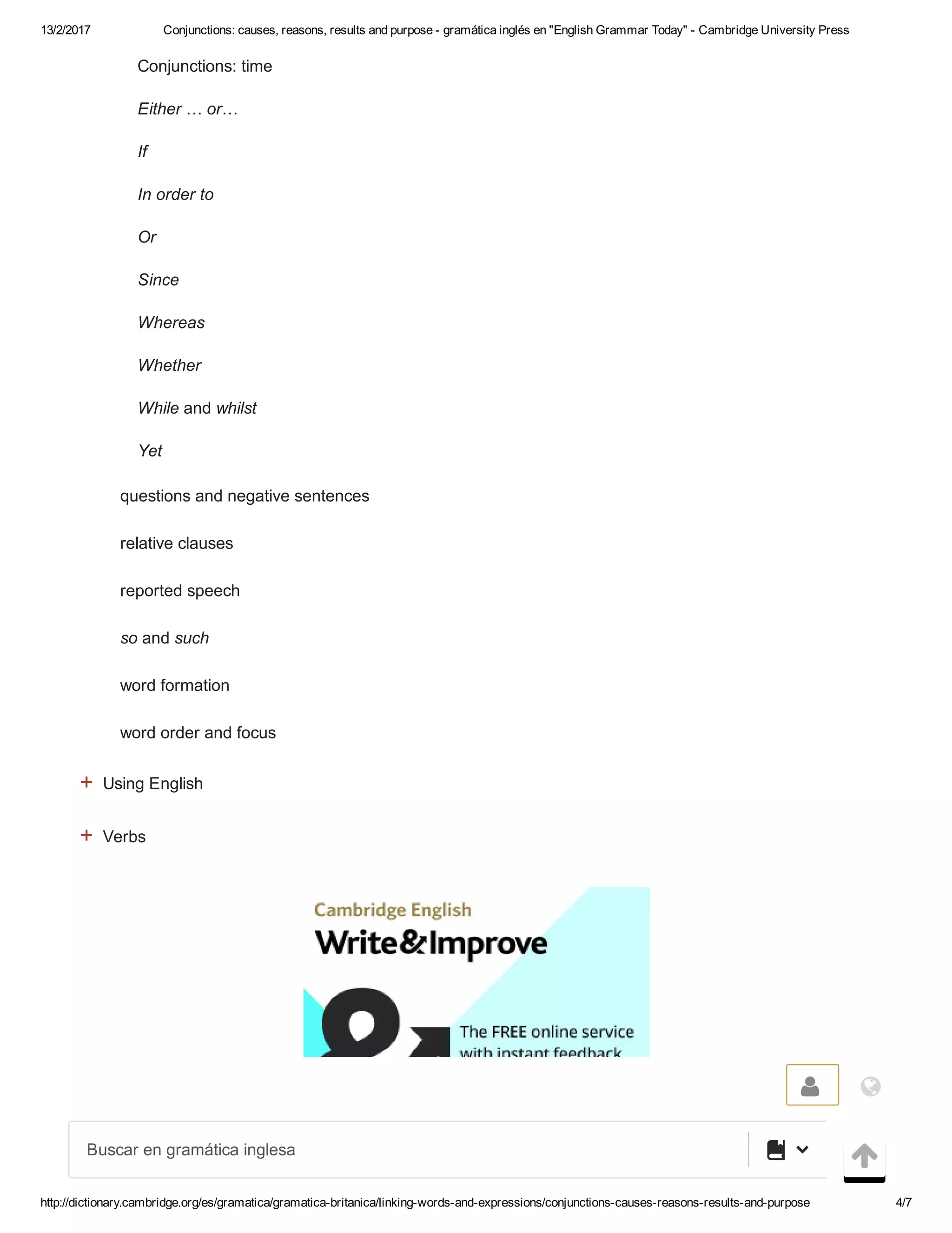 Conjunctions causes, reasons, results and purpose gramática inglés en ...