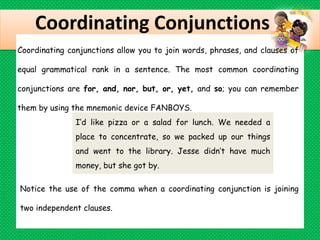 The Three Conjunctions: Part of Speech | PPT