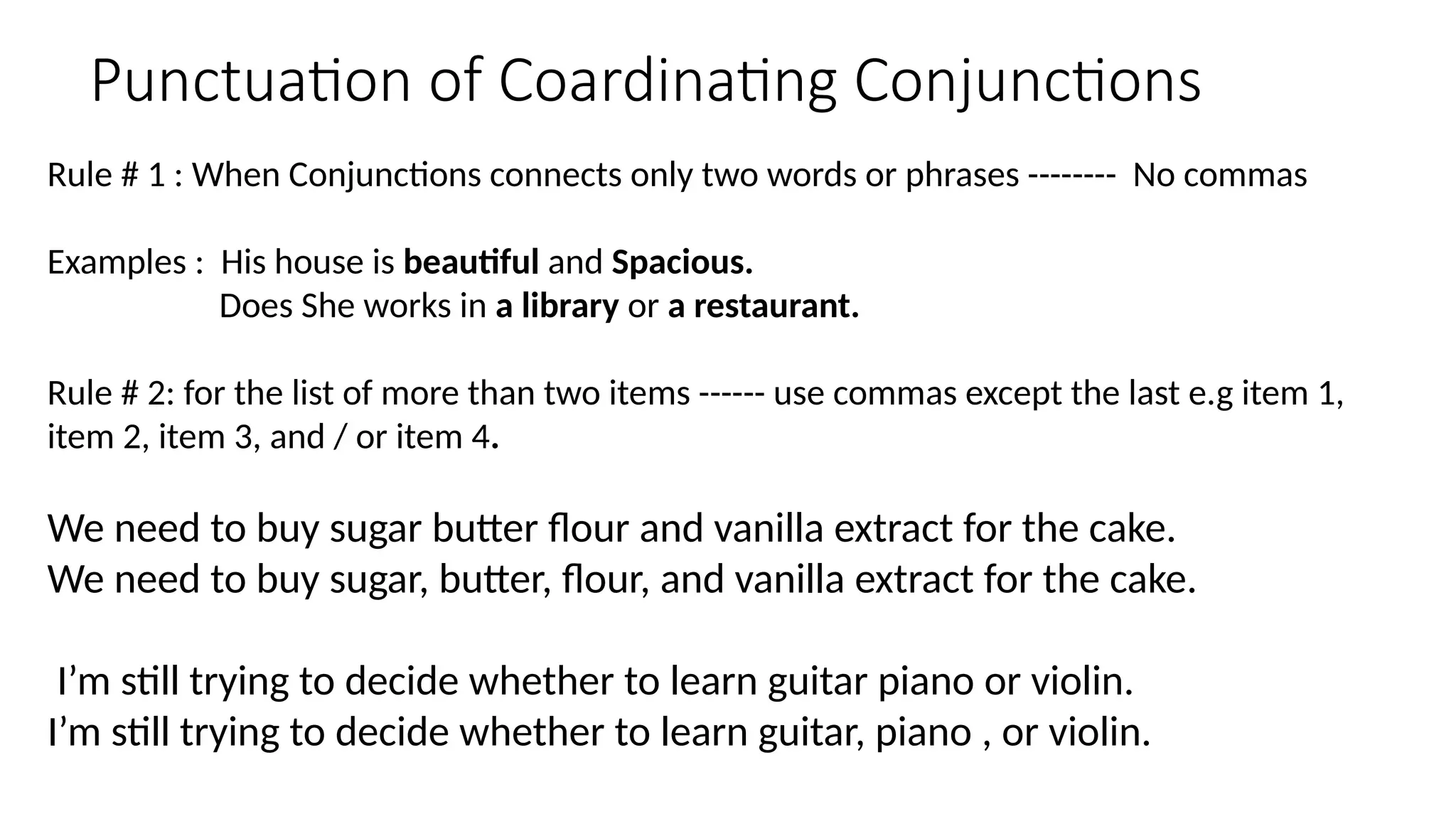 Conjunction uses and punctuation. punctuation with conjuctive adjectives, coardinating ...