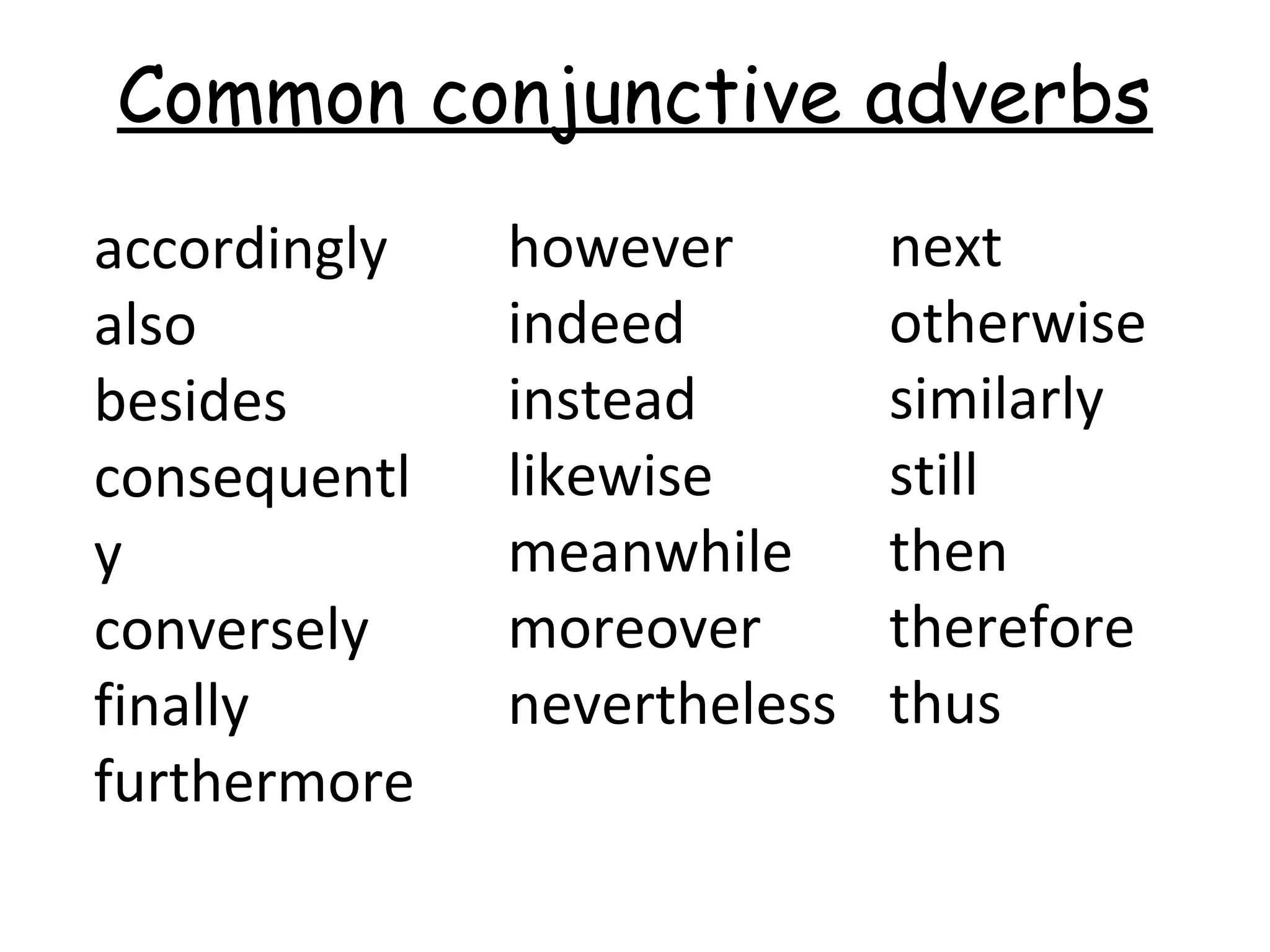 Conjunctive adverbs notes | PPT