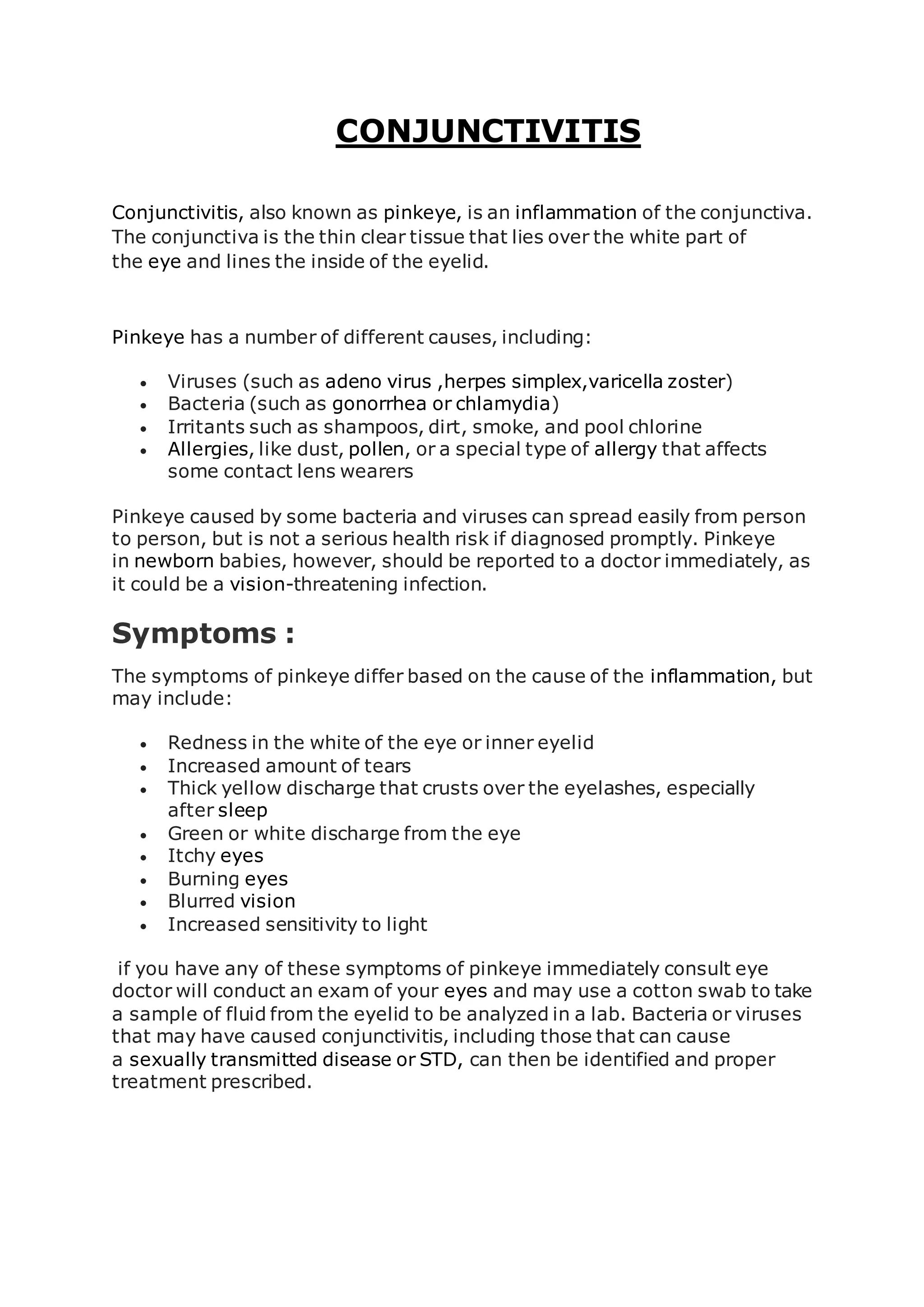 Conjunctivitis by Dr.prudhvi | DOCX | Infectious Diseases | Diseases and Conditions