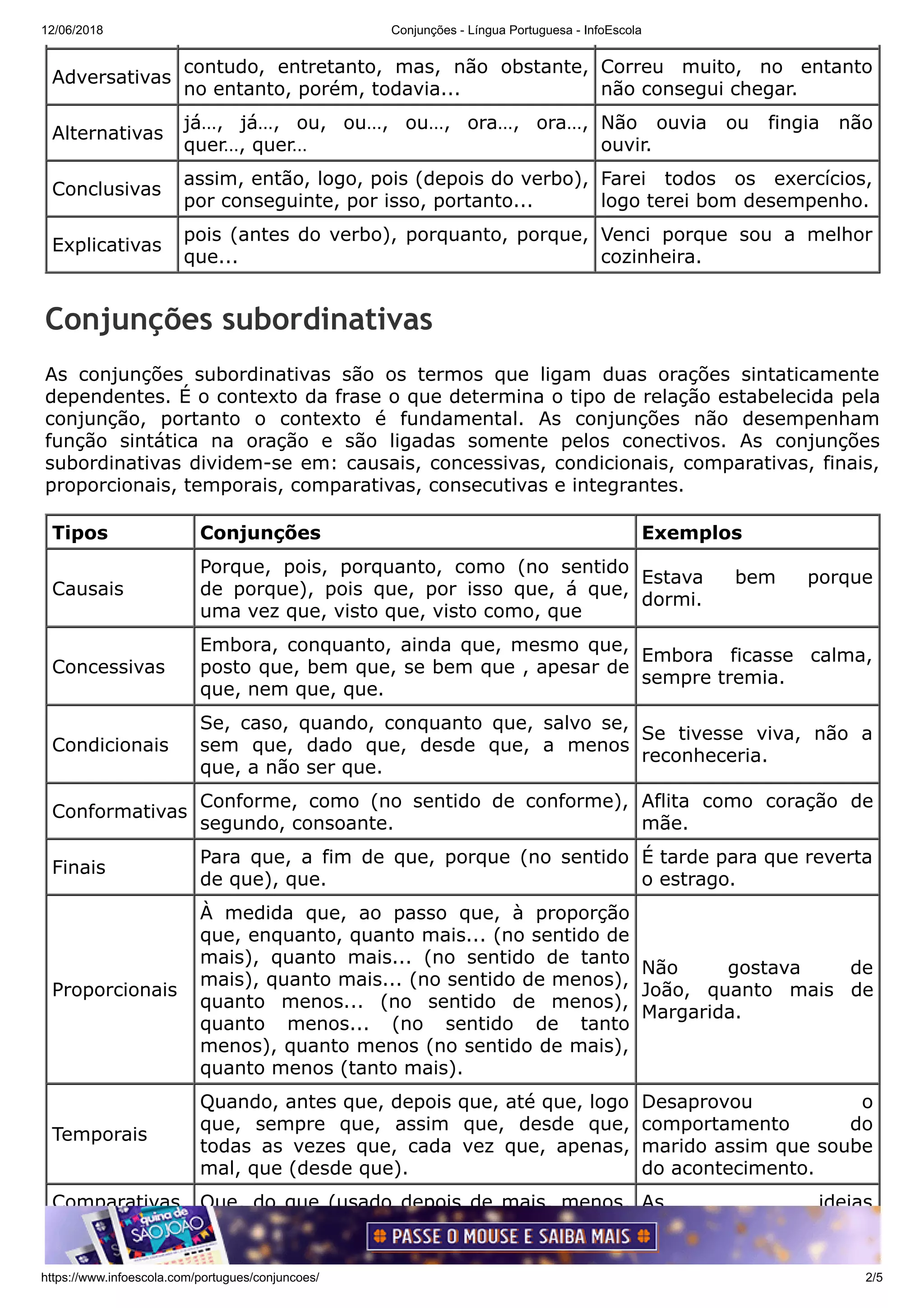 Conjunções língua portuguesa - info escola | PDF