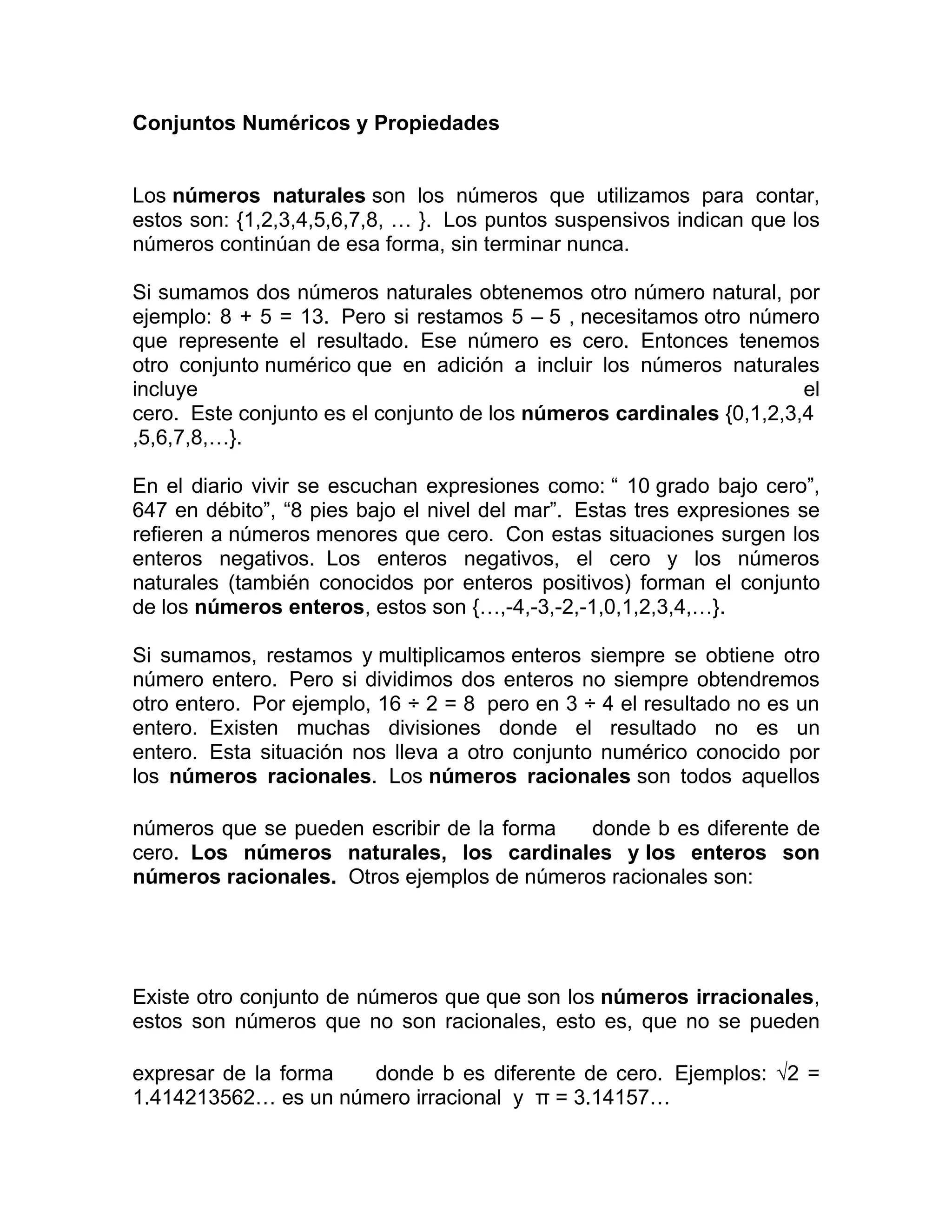 Conjuntos numéricos y propiedadesmmmm | DOC