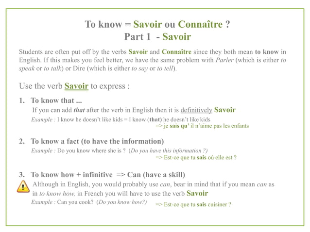 To know = Savoir ou Connaitre - Part 2 | PPSX