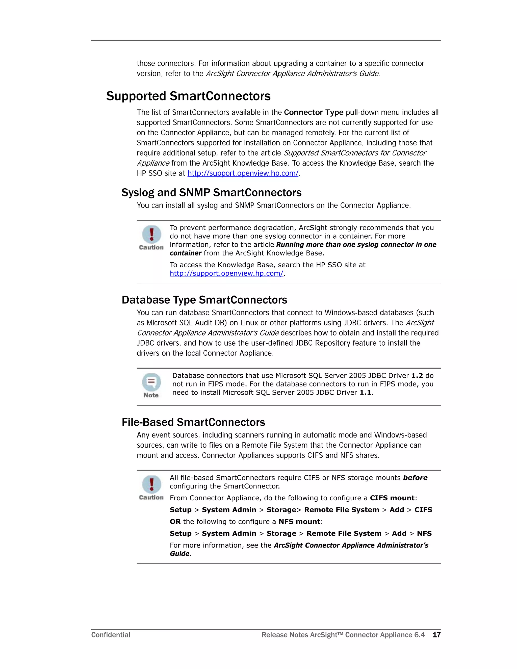 ArcSight Connector Appliance 6.4 Release Notes | PDF