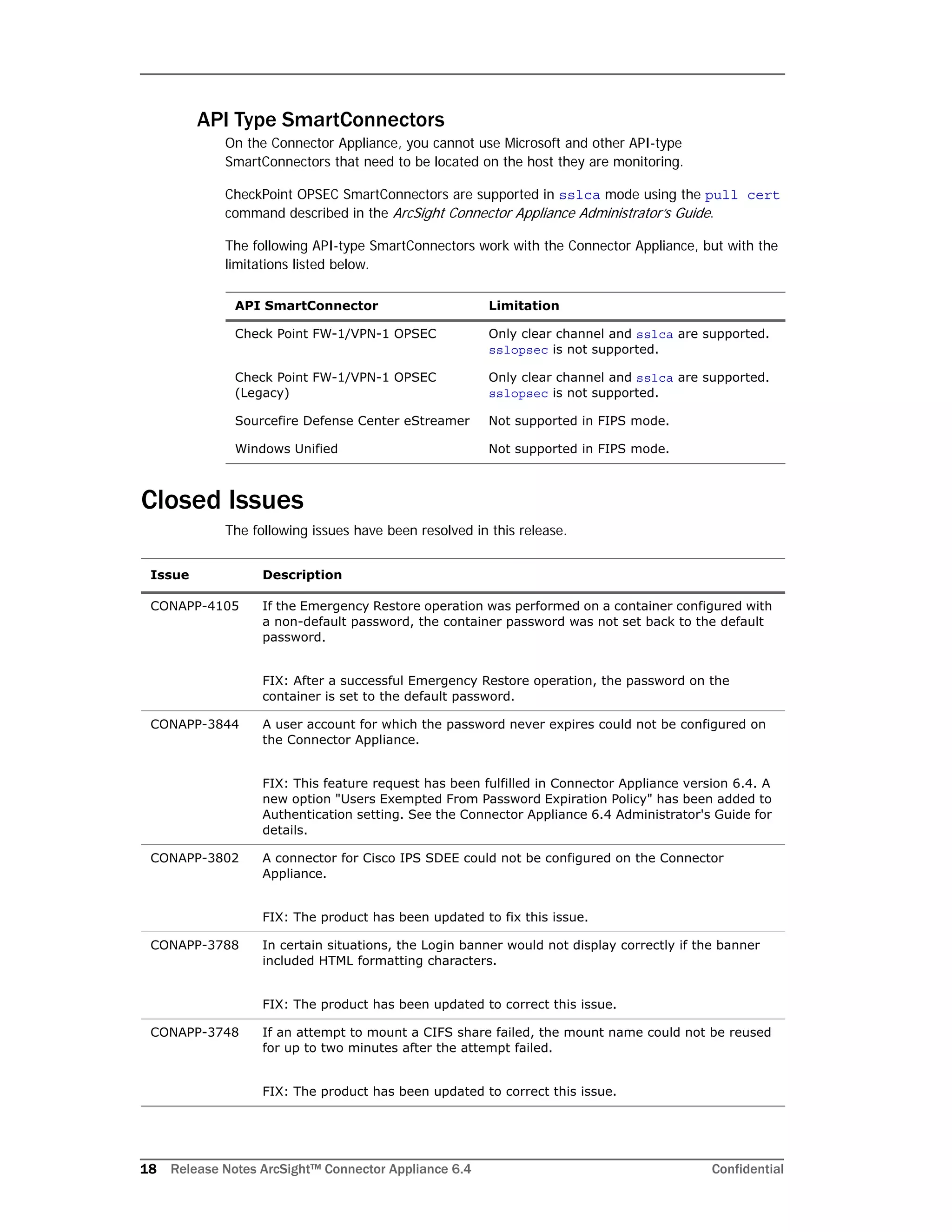 ArcSight Connector Appliance 6.4 Release Notes | PDF