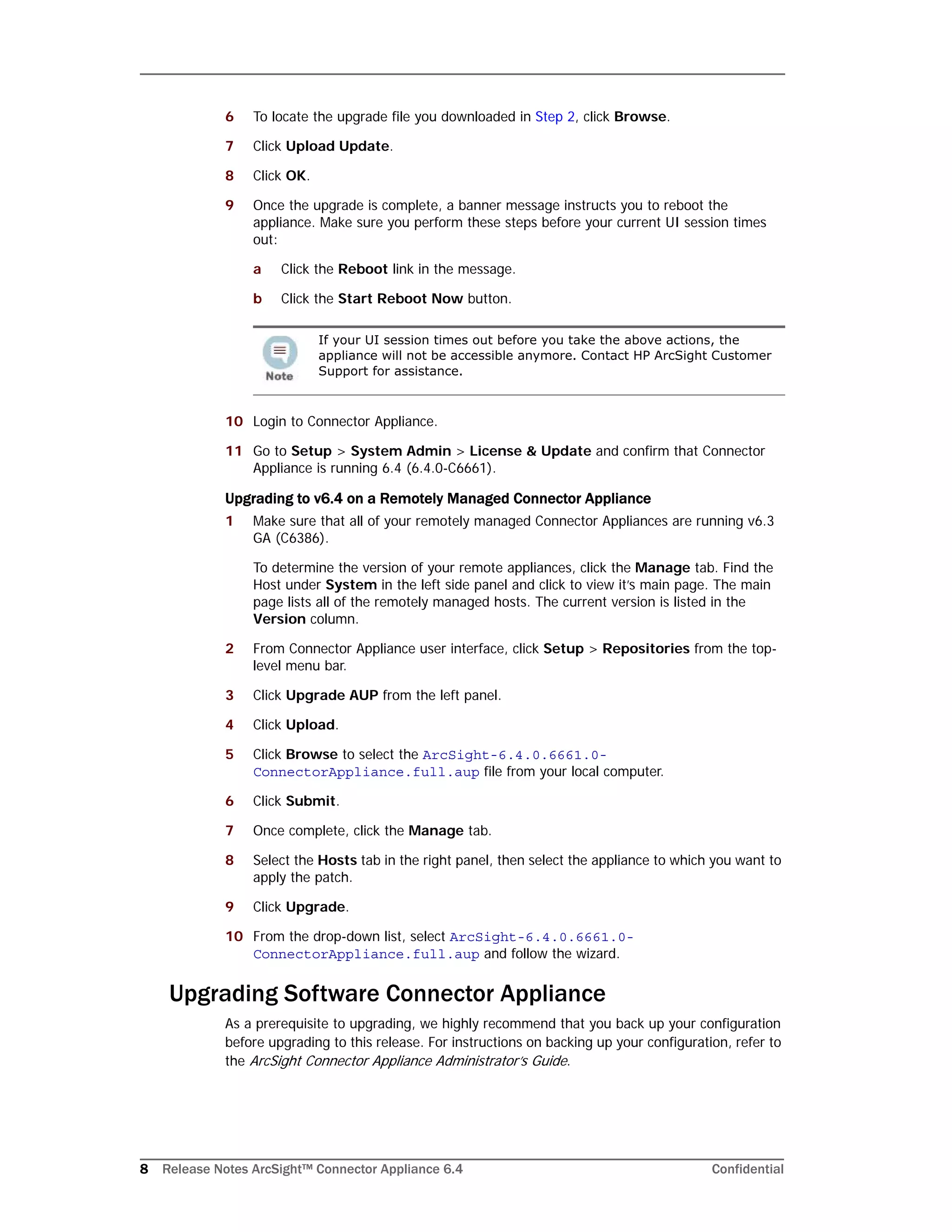 ArcSight Connector Appliance 6.4 Release Notes | PDF