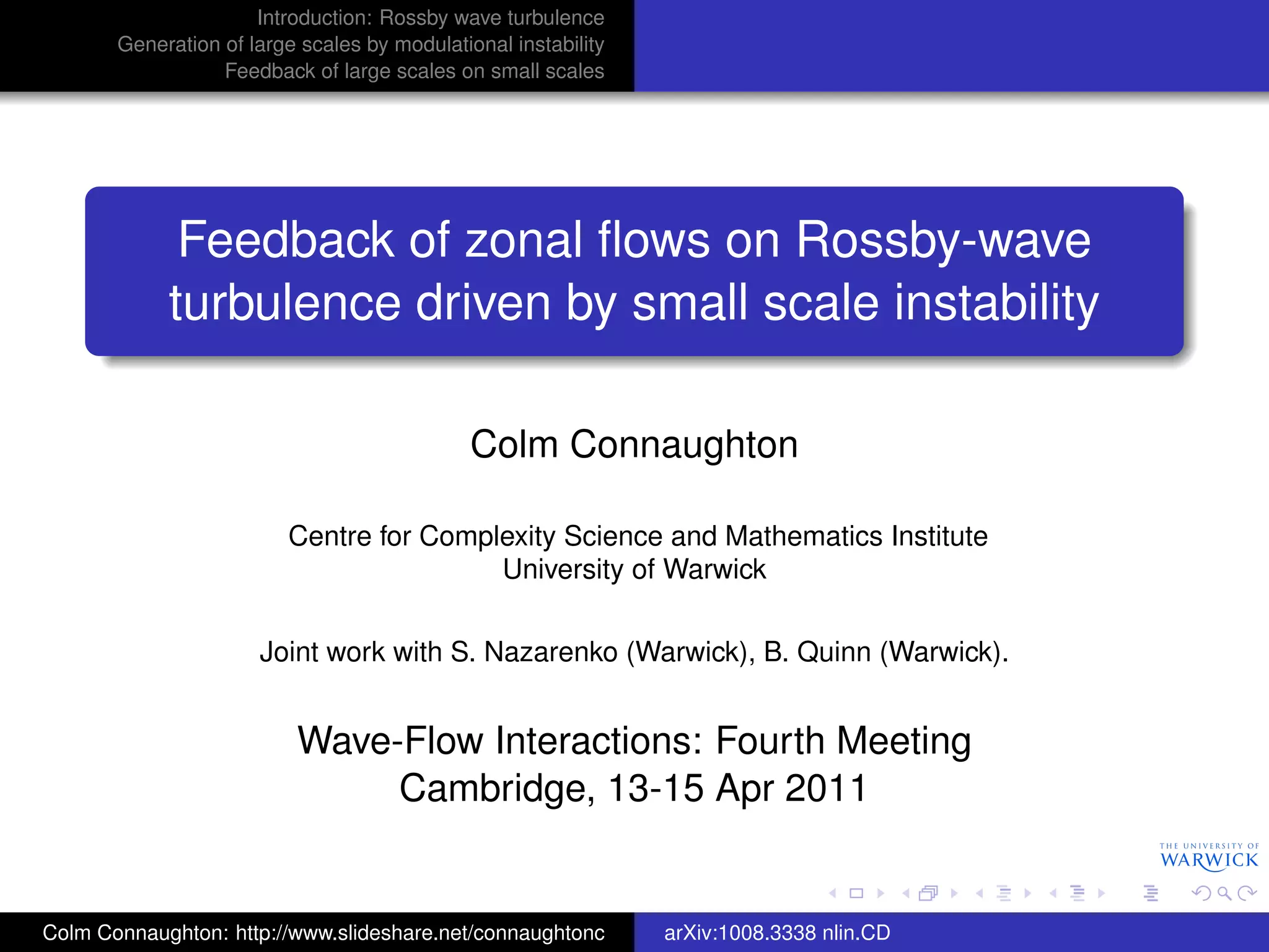 Feedback of zonal flows on Rossby-wave turbulence driven by small scale ...