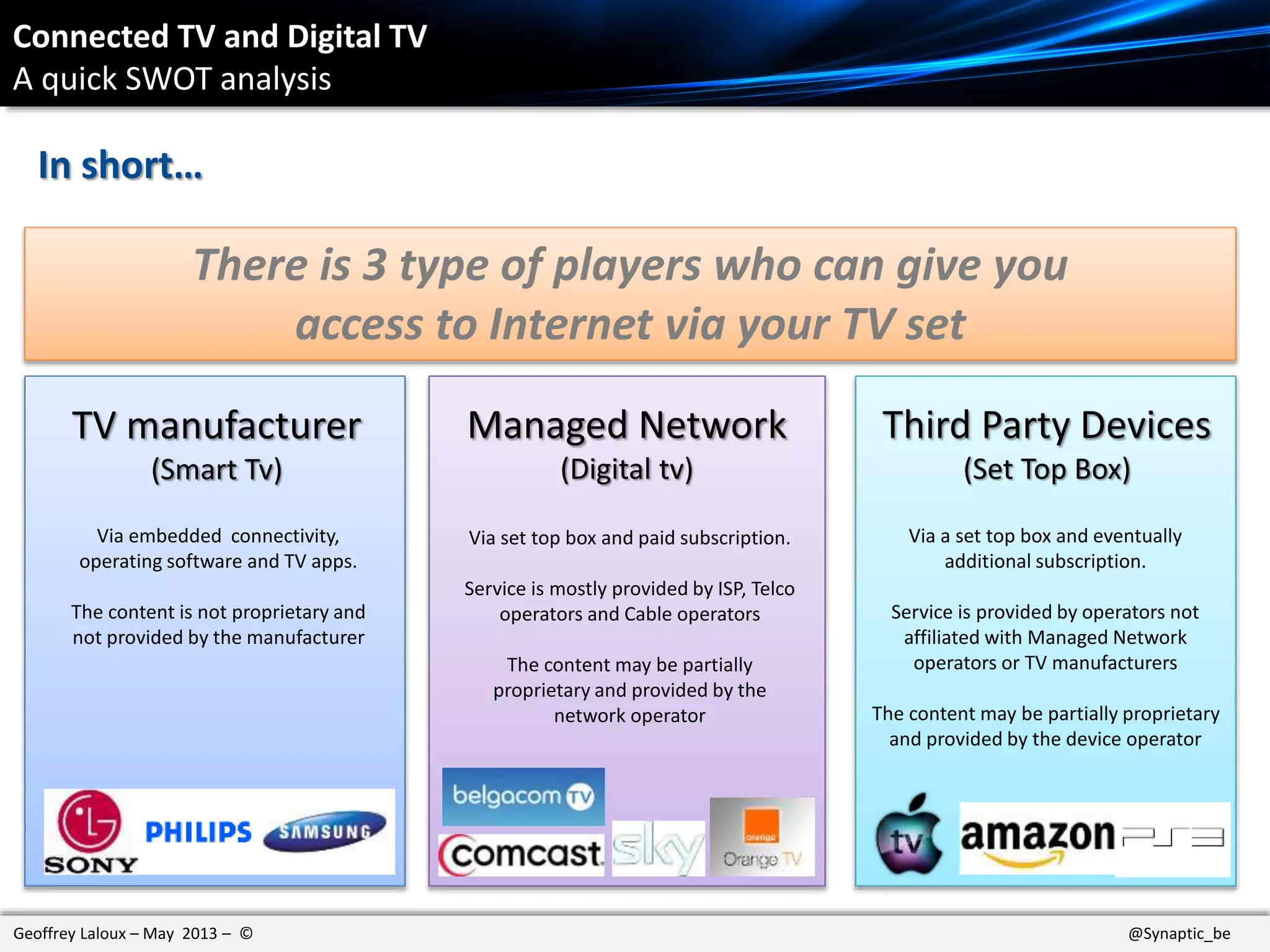 Smart TV and Digital TV: a quick SWOT analysis | PPTX
