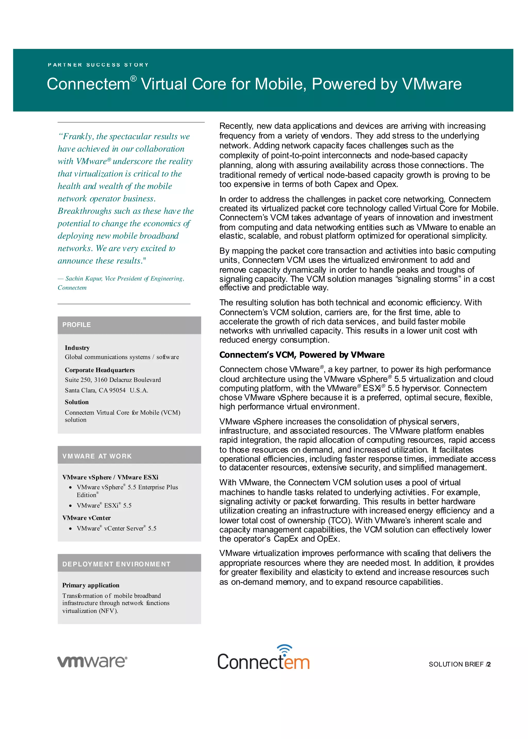 Connectem VCM powered by VMware - partner brief | PDF