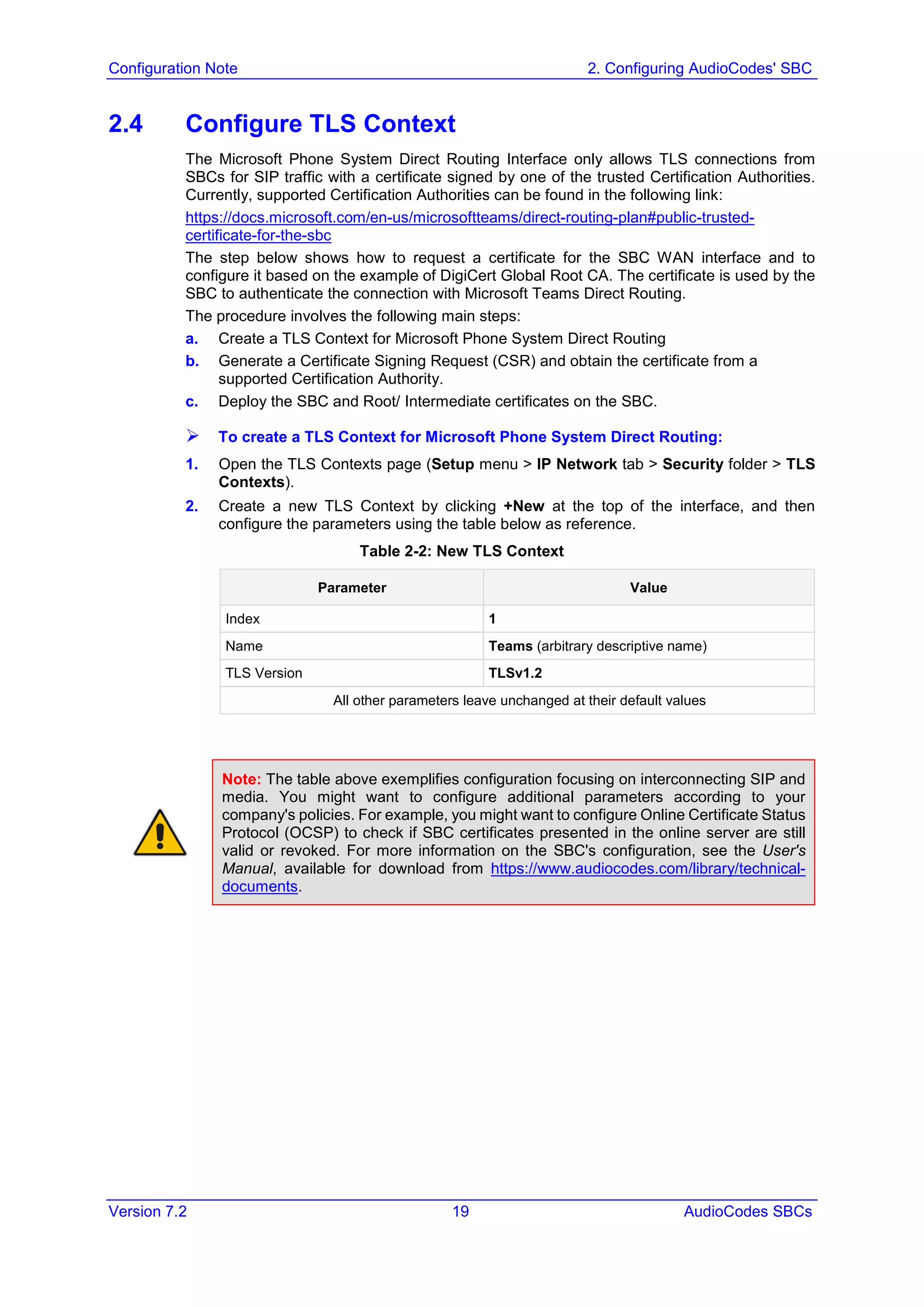 Connecting Audiocodes Sbc To Microsoft Teams Direct Routing Enterprise Model Configuration Note