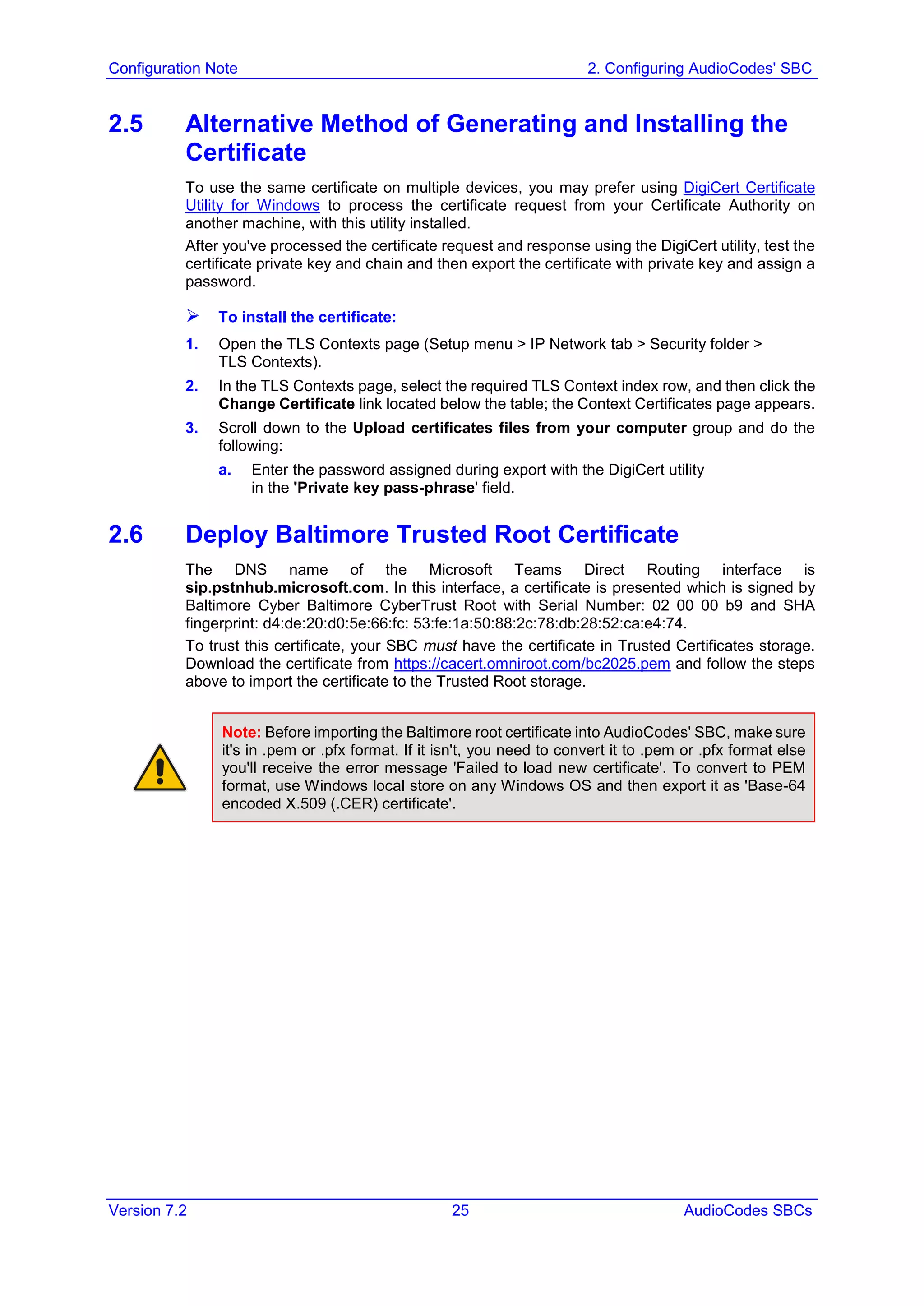 Connecting Audiocodes Sbc To Microsoft Teams Direct Routing Enterprise Model Configuration Note