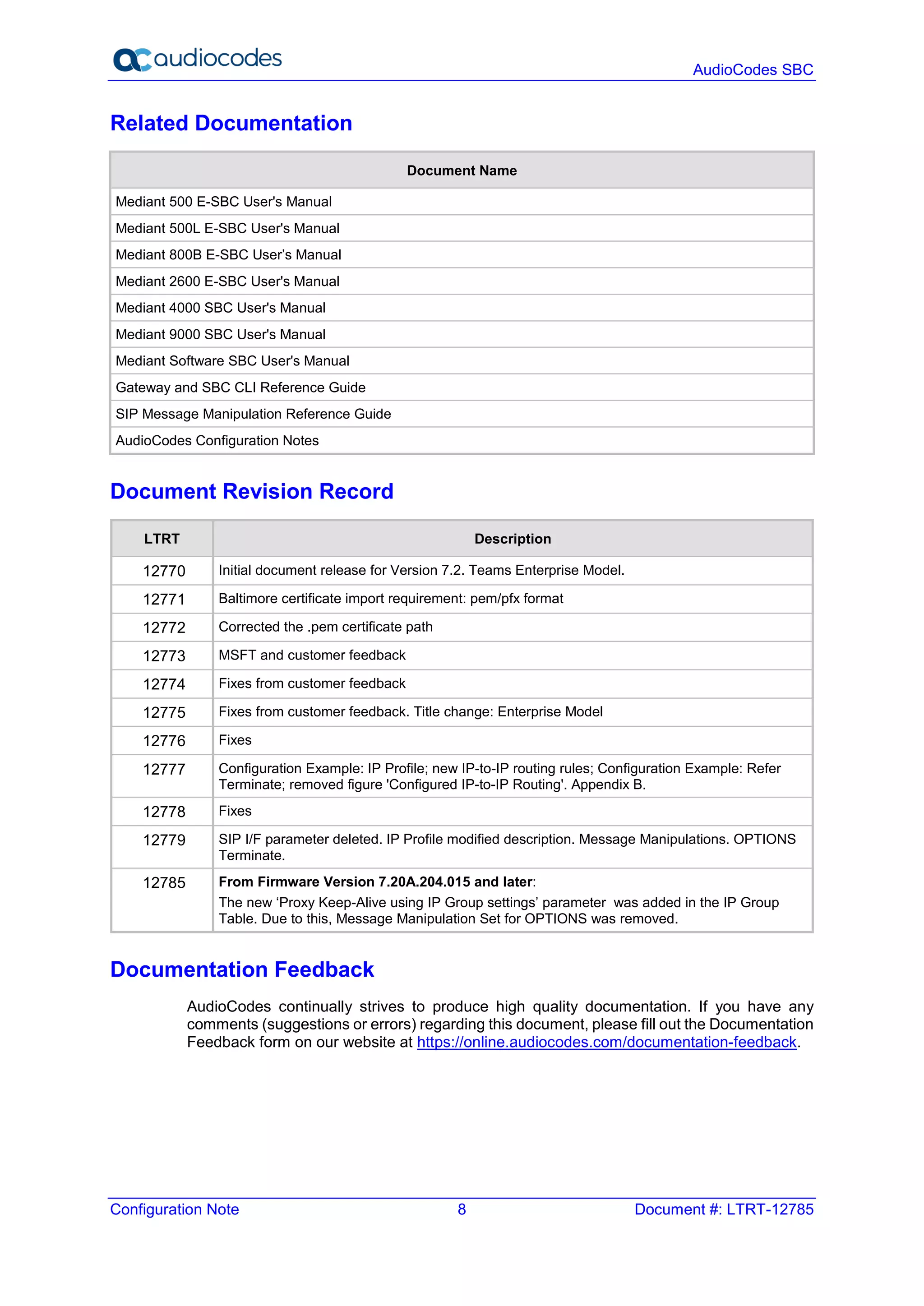 Connecting Audiocodes Sbc To Microsoft Teams Direct Routing Enterprise Model Configuration Note