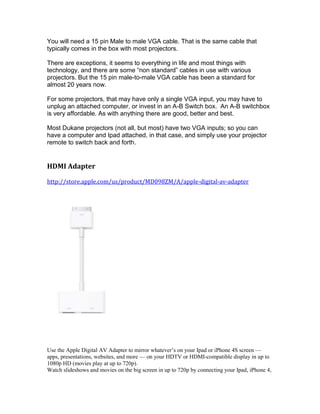 Connecting an i pad to a projector 2013 | PDF