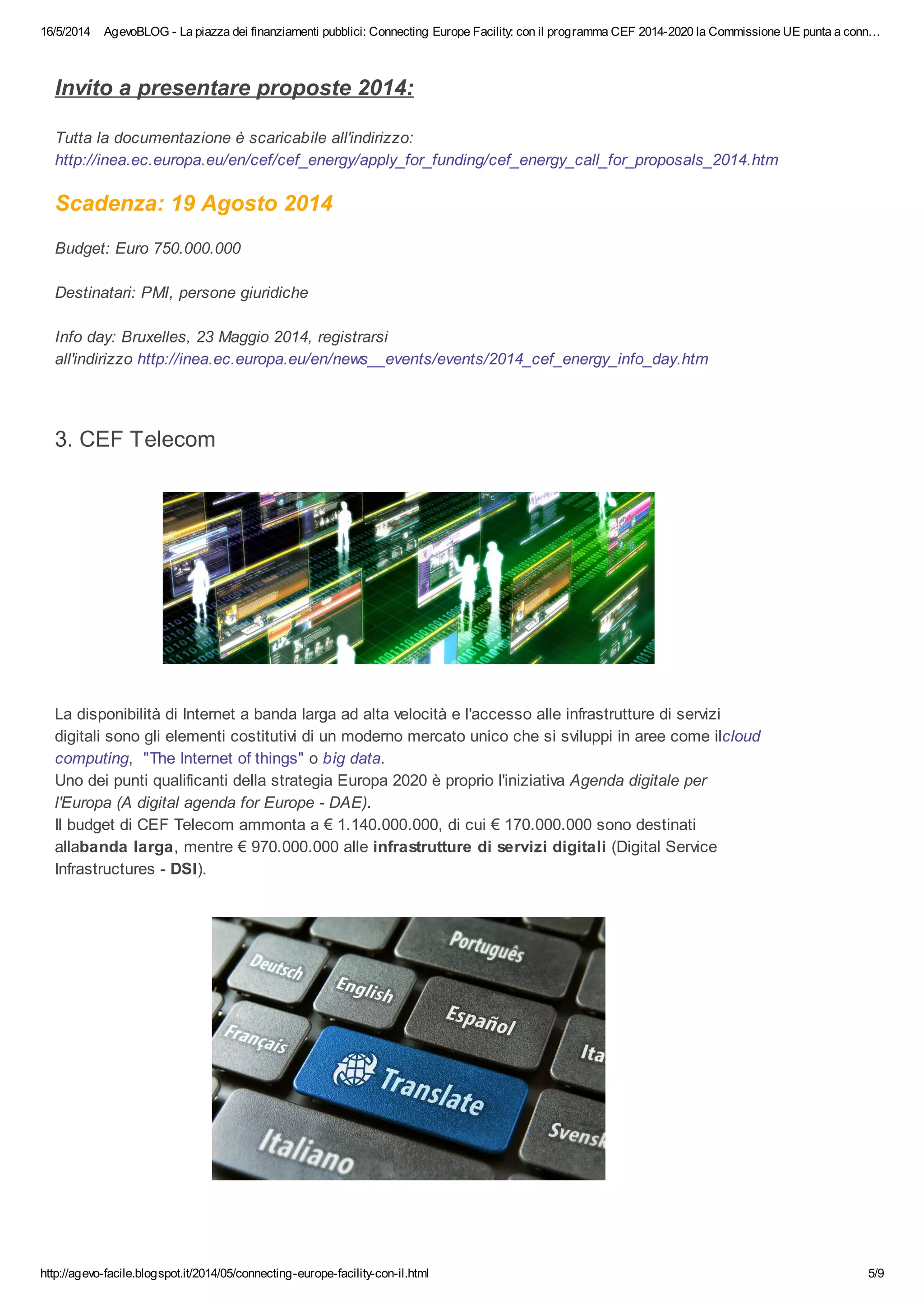 Connecting Europe Facility (CEF) 2014 2020: la UE finanzia le reti di ...