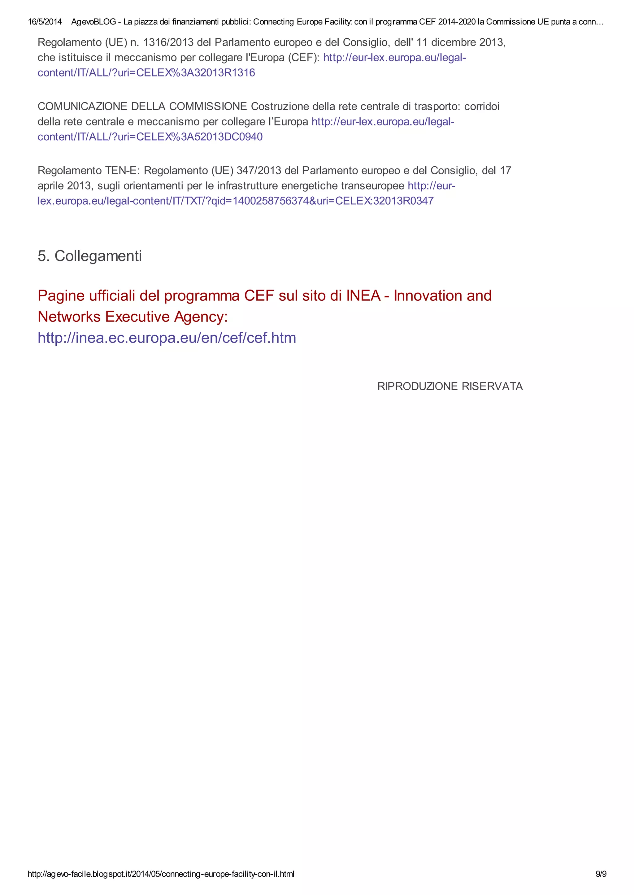 Connecting Europe Facility (CEF) 2014 2020: la UE finanzia le reti di ...