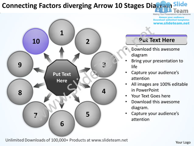 Connecting factors diverging arrow 10 stages diagram arrows chart ...