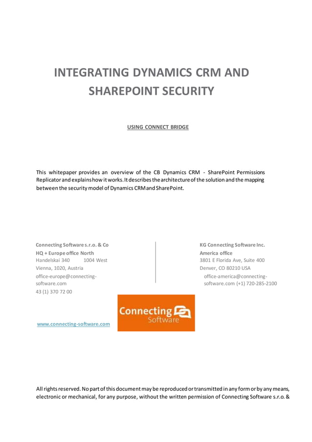 Connecting Software Whitepaper Integrating Dynamics Crm And Sharepoint