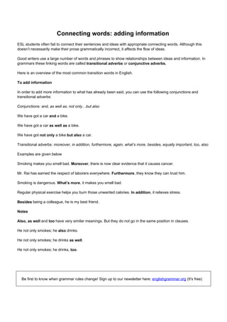 Connecting words adding_information | PDF | Illegal Drugs, Tobacco ...