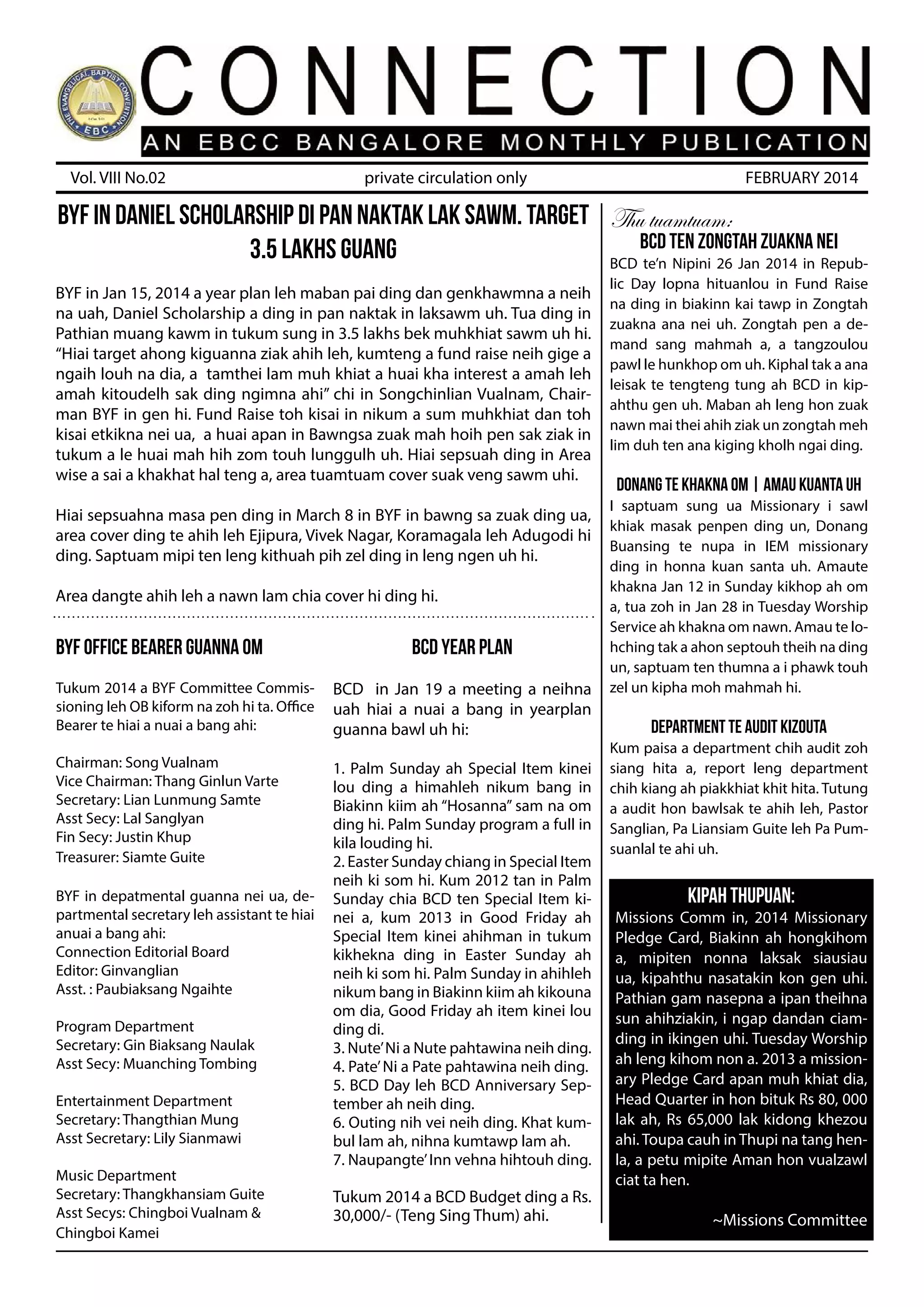 Connection EBCC Bangalore Monthly Newsletter | February 2014 | PDF