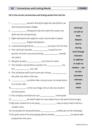 Connectives and linking words pdf worksheet - b2 - con002 | PDF